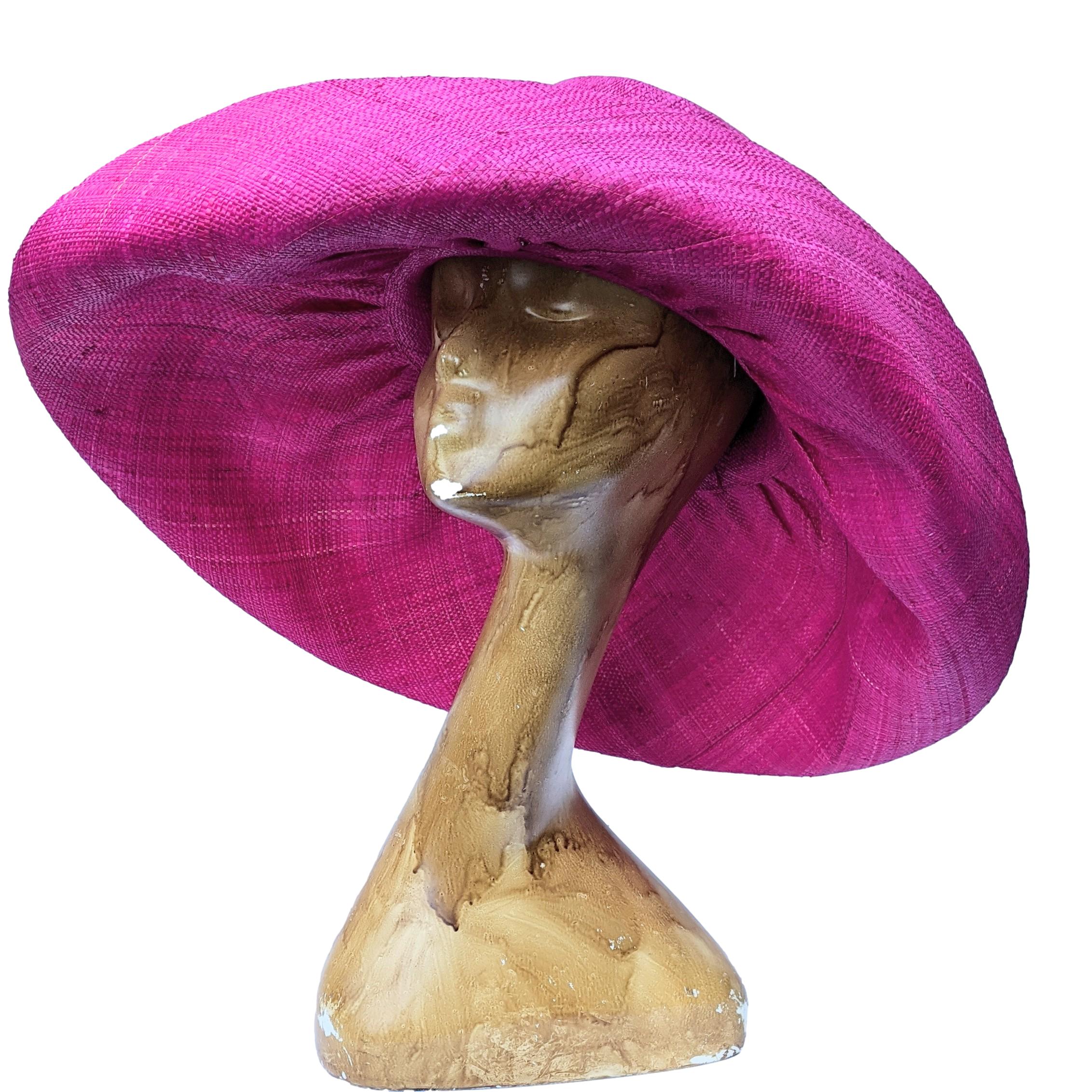 Fuchsia Pink Oversized Brim Raffia Hat | Madagascar Hat | Natural Straw ...